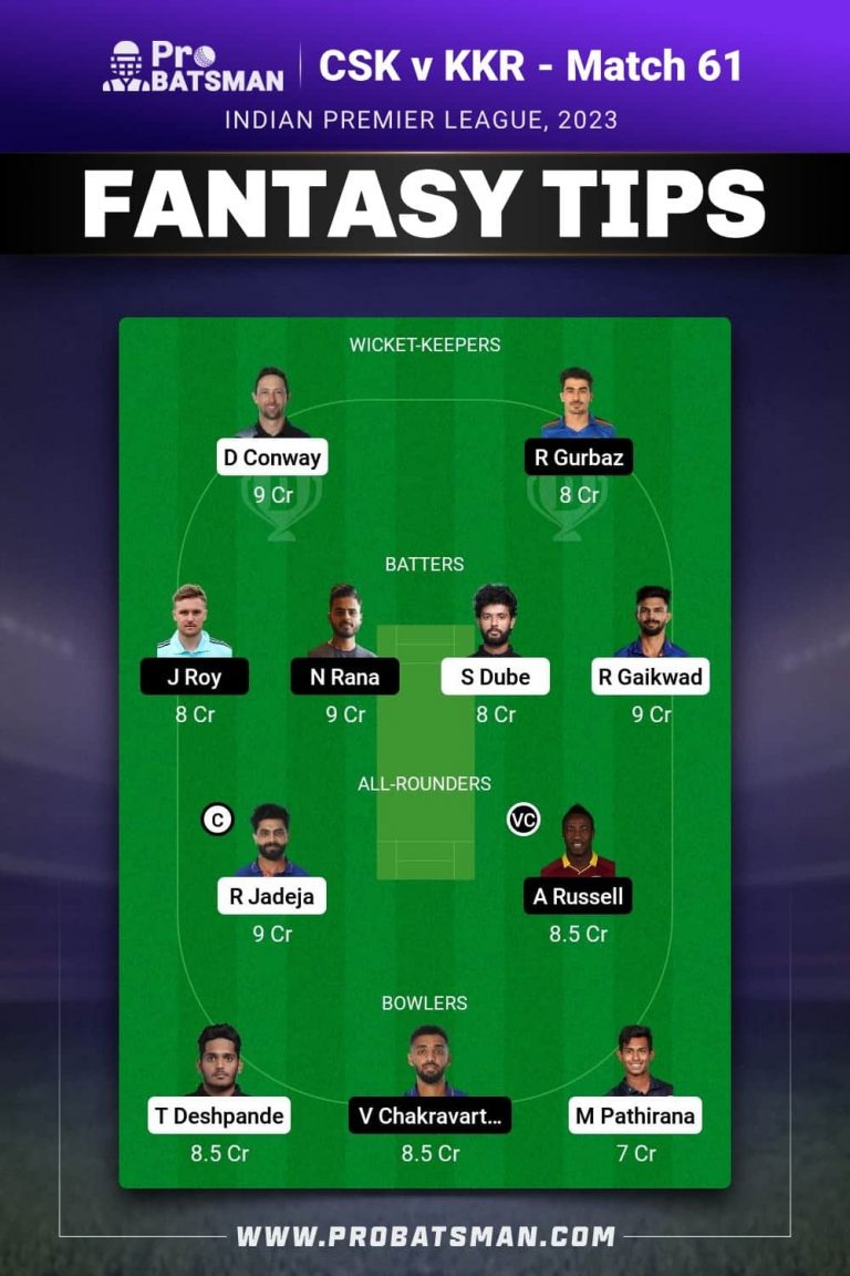 CSK vs KKR Dream11 Prediction With Stats, Pitch Report & Player Record of IPL 2023 For Match 62