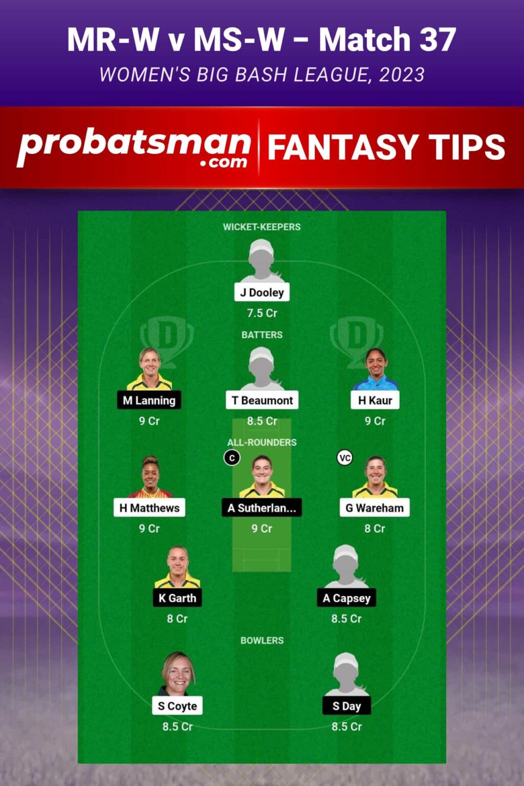 MR-W vs MS-W Dream11 Prediction With Stats, Pitch Report & Player ...