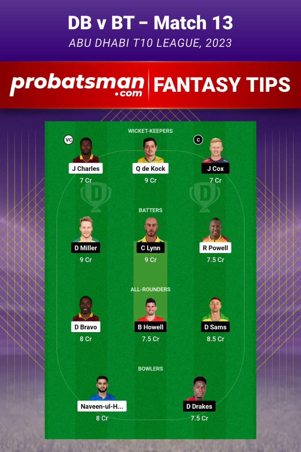 DB vs BT Dream11 Prediction With Stats, Pitch Report & Player Record of Abu Dhabi T10 League ...
