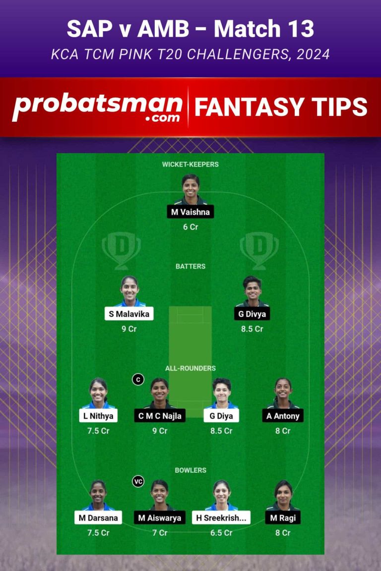SAP vs AMB Dream11 Prediction, Fantasy Cricket Tips, Playing XI, Pitch Report, Player Stats ...
