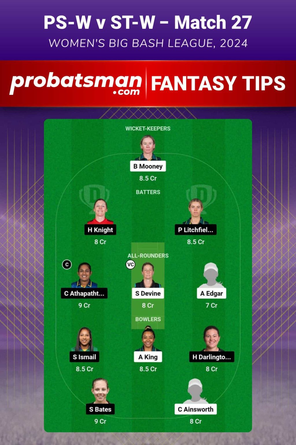 PS-W vs ST-W Dream11 Prediction, Fantasy Cricket Tips, Playing XI, Pitch Report, Player Stats ...