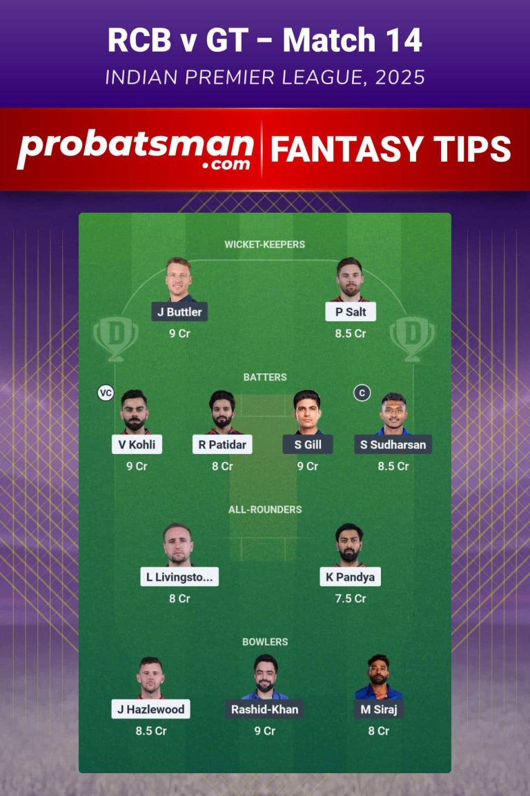 RCB vs GT Dream11 Prediction, Fantasy Cricket Tips, Player Stats For 14th Match of IPL 2025
