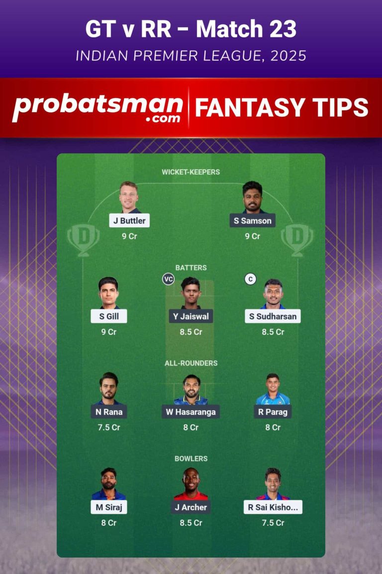 GT vs RR Dream11 Prediction, Fantasy Cricket Tips, Player Stats For 23rd Match of IPL 2025