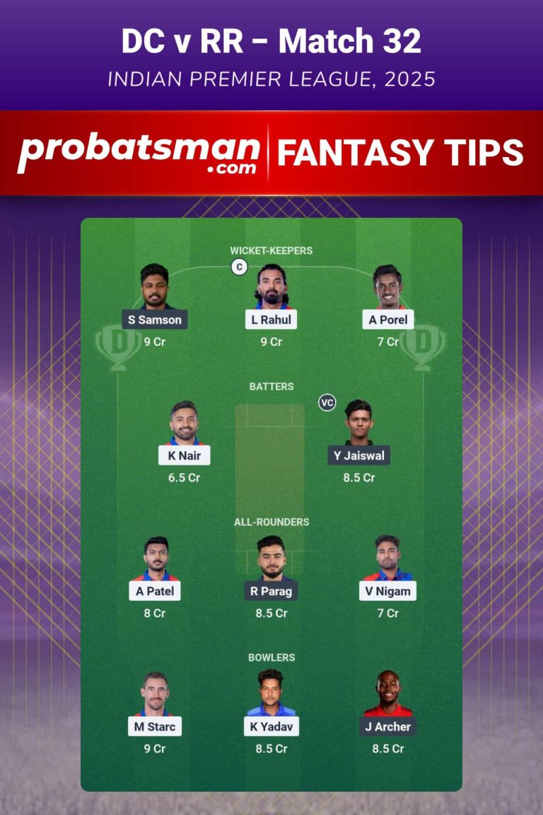 DC vs RR Dream11 Prediction, Fantasy Cricket Tips, Player Stats For 32nd Match of IPL 2025