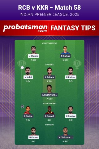 RCB vs KKR Dream11 Prediction, Fantasy Cricket Tips, Player Stats For 58th Match of IPL 2025
