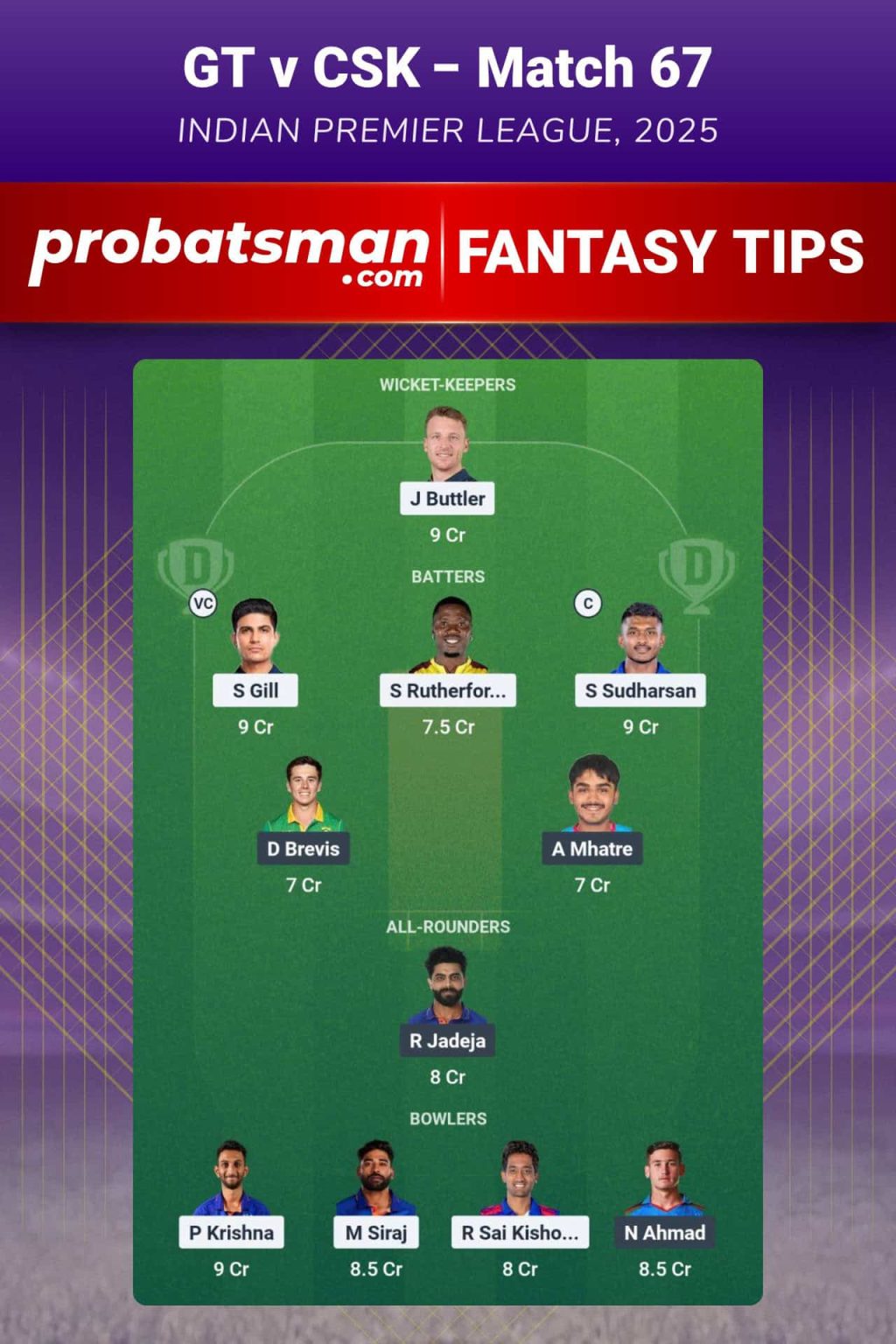 GT vs CSK Dream11 Prediction, Fantasy Cricket Tips, Player Stats For 67th Match of IPL 2025